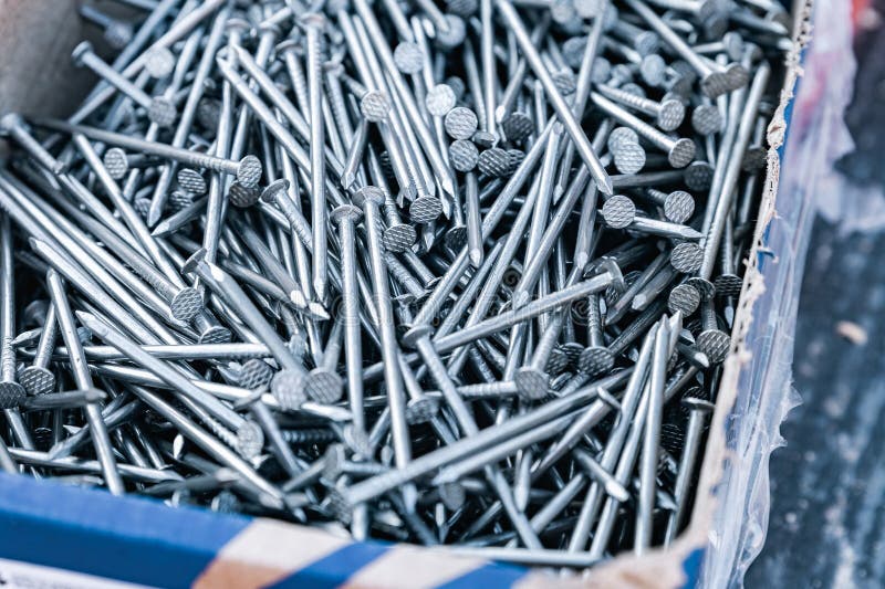 Box Full of Shiny Iron Nails. Stock Photo - Image of spike, metallic ...