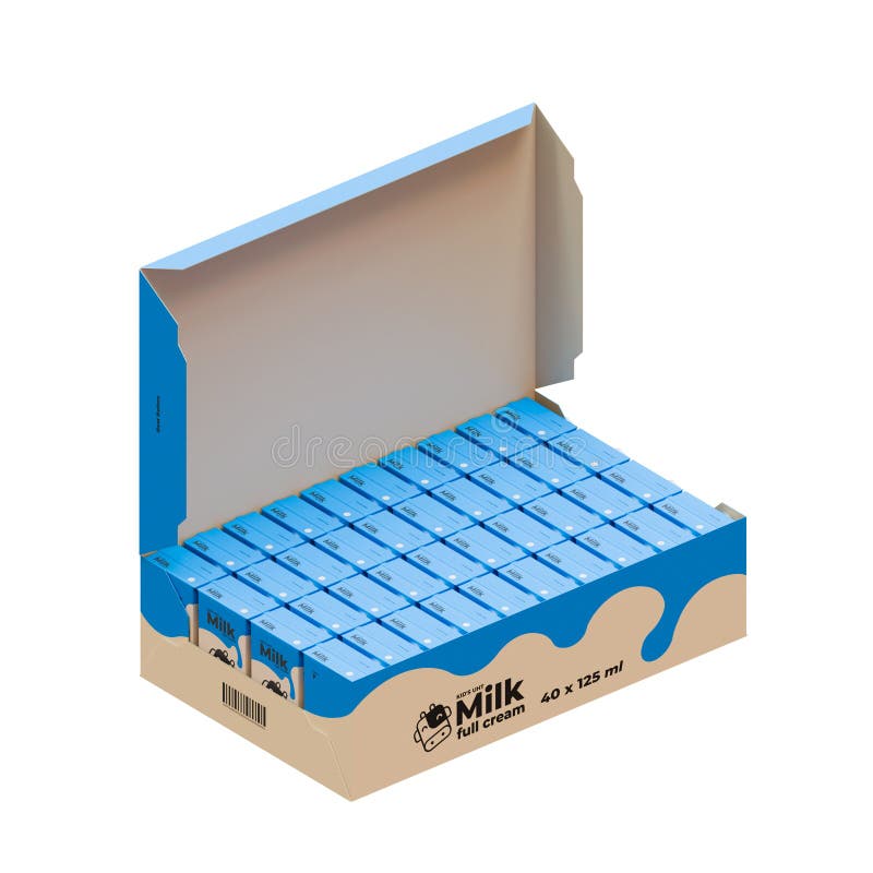 A Box Full of Small Full Cream Milk 3D Render Illustration Stock ...