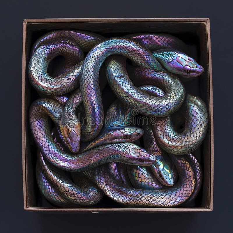 A Box Full of Snakes with Irl Metallic Foil Stock Illustration ...