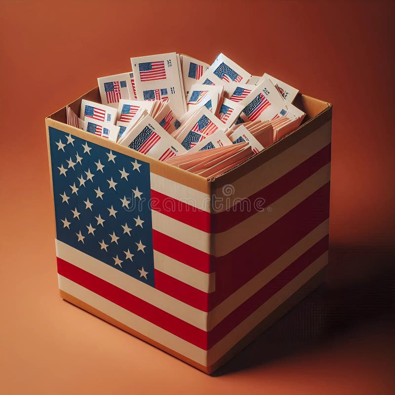 Box Full of US Election Ballots on an Orange Background. 3d ...