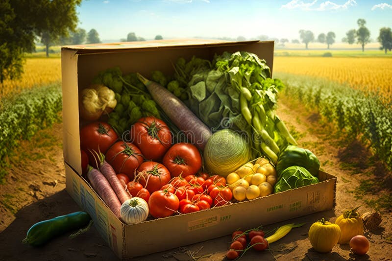Box Full of Vegetables Sitting in Field. Generative AI Stock Image ...
