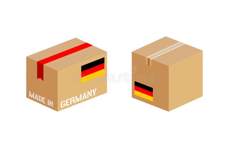 Box with Germany Flag Icon Set, Cardboard Delivery Package Made in ...
