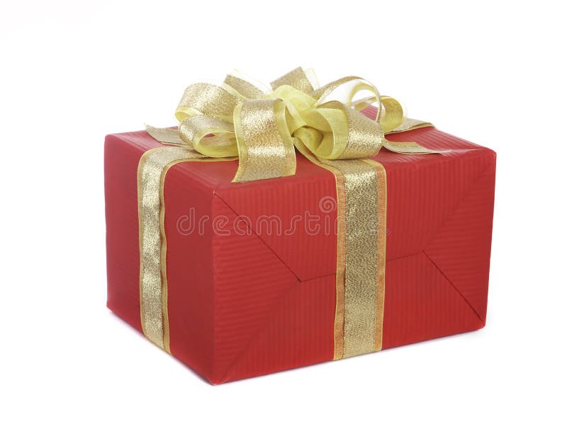 Red Christmas Present Gift Box, Bow Isolated White Stock Image - Image ...