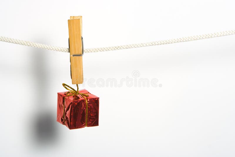 Box gift with bow on rope stock photo. Image of holiday - 3811408