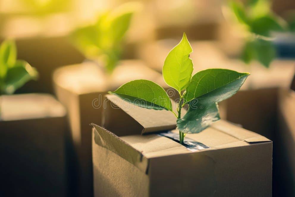 A Box with a Green Plant Sprouting from the Top Stock Image - Image of ...