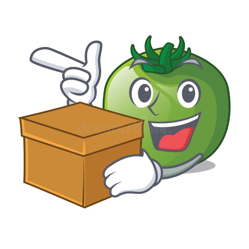 With Box Green Tomato With The Isolated Cartoons Stock Vector