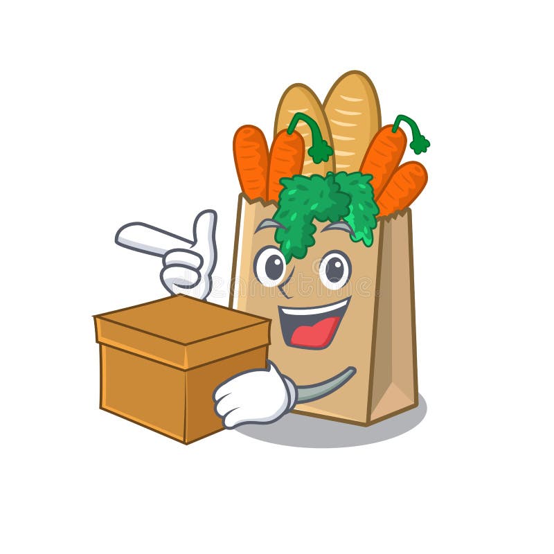 With Box Grocery Bag in Above Cartoon Table Stock Vector - Illustration ...