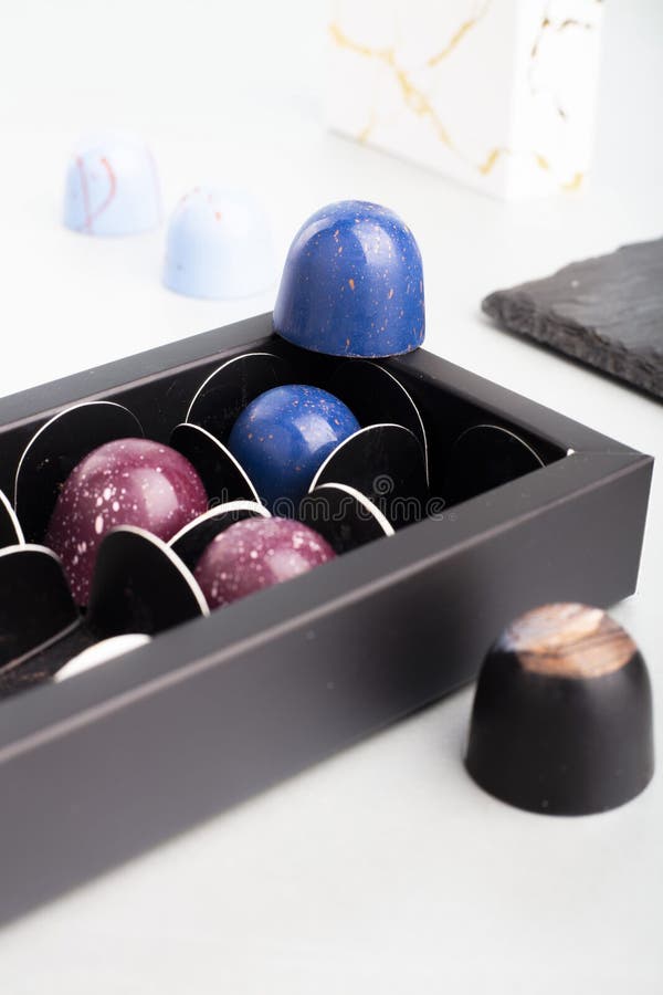 Box of Handmade Chocolates. Product Concept for Chocolatier Stock Photo ...