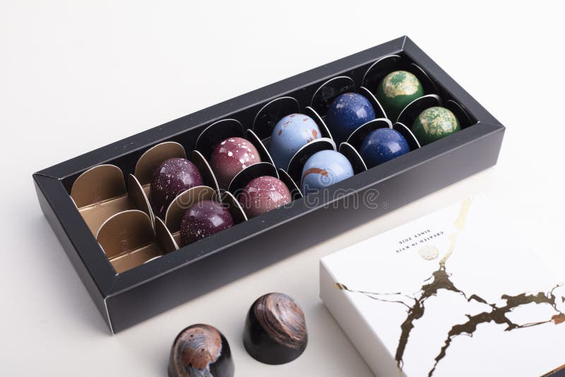 Box of Handmade Chocolates. Product Concept for Chocolatier Stock Image ...