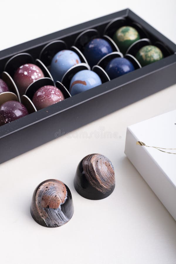Box of Handmade Chocolates. Product Concept for Chocolatier Stock Image ...