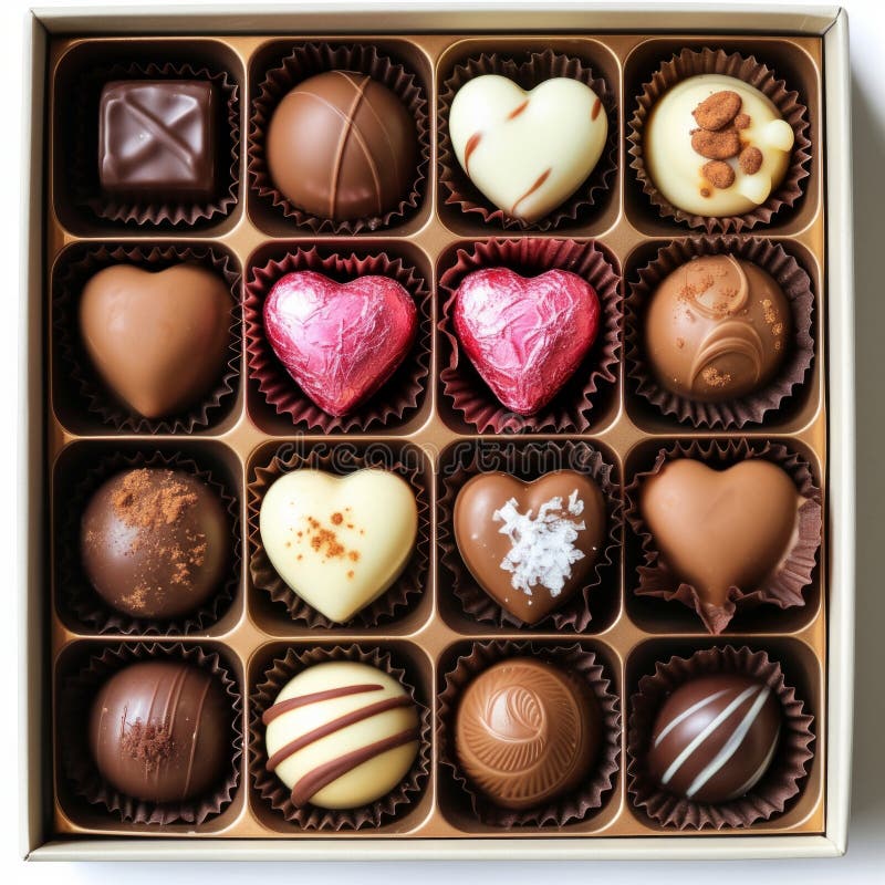 Box of Heart Shaped Chocolates Isolated on White Stock Image - Image of ...