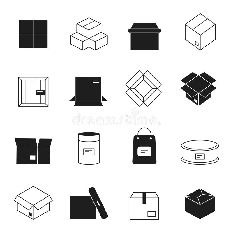 Box Icons. Cardboard Packages Envelopes Mail Stack Vector Symbols ...