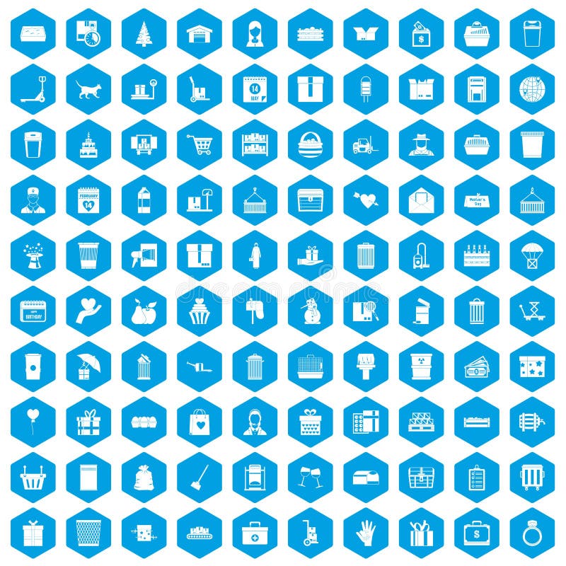 100 box icons set blue stock vector. Illustration of list - 120591396
