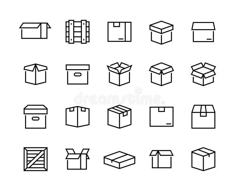 Box Icons Set. Editable Vector Stroke. 96x96 Pixel Perfect. Stock ...