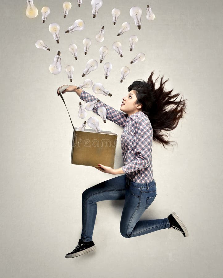 Box with ideas stock photo. Image of running, gift, girl - 71290820