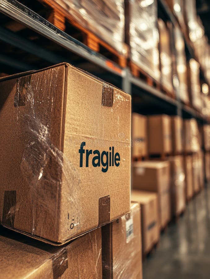 Box Labeled Fragile in a Warehouse Environment. Stock Photo - Image of ...