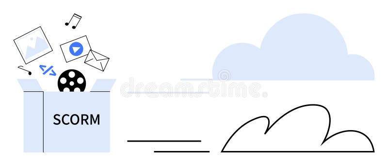 Digital Content Package SCORM Box with Multimedia Assets and Cloud Integration Concept Stock ...