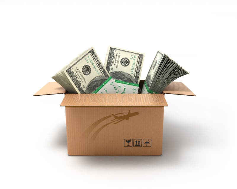 Box with Large Dollars Bills Isolated on White Background Stock Image ...