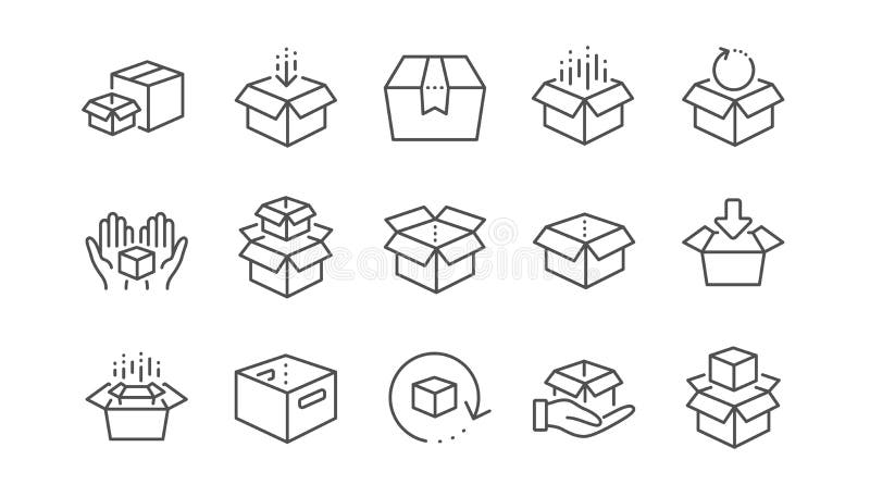 Box Line Icons. Package, Delivery Boxes, Cargo Box. Linear Set. Vector ...