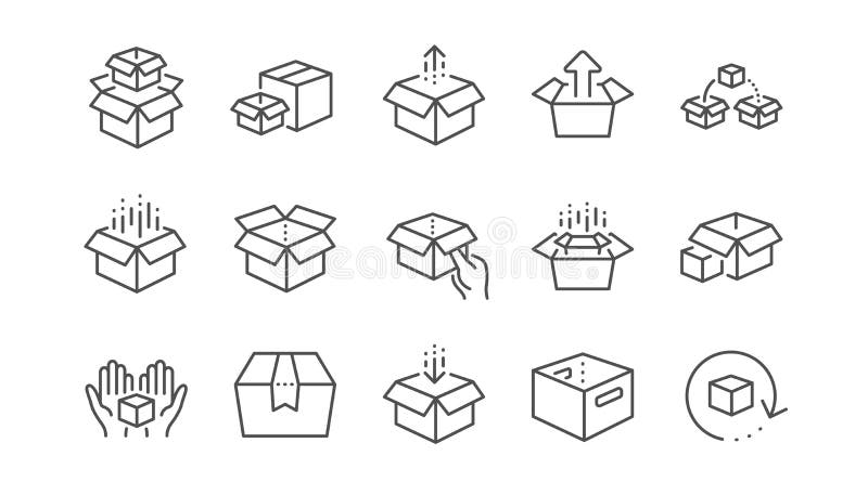 Box Line Icons. Package, Delivery Boxes, Cargo Box. Linear Set. Vector ...