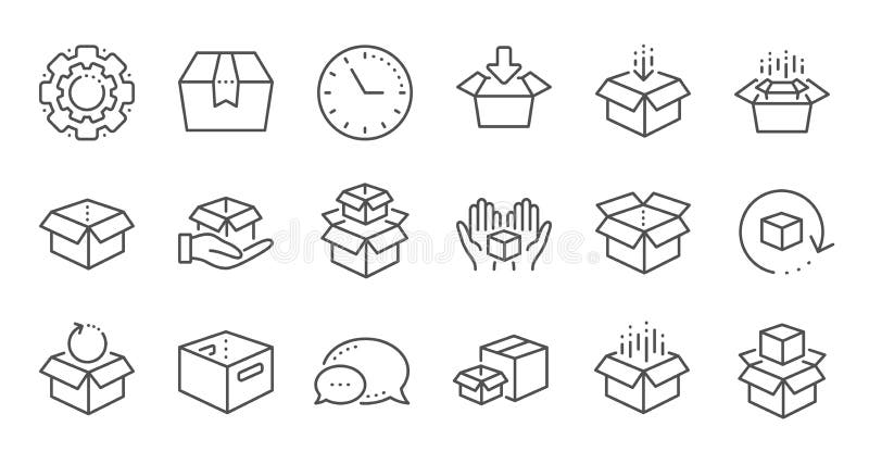 Box Line Icons. Package, Delivery Boxes, Cargo Box. Linear Set. Vector ...