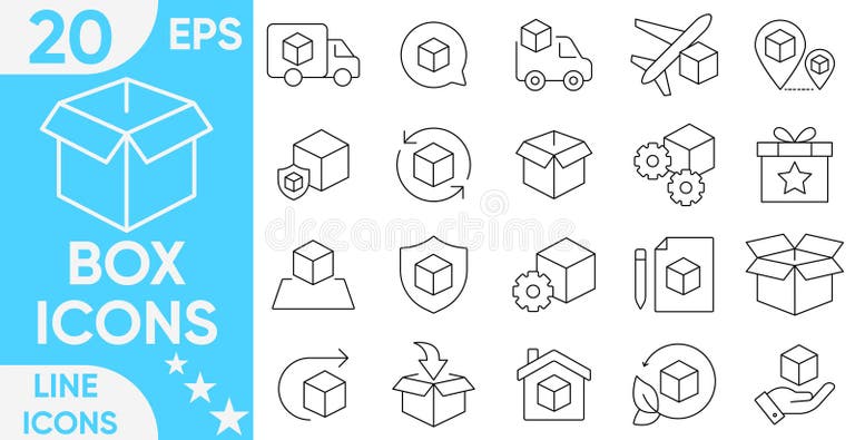 Box Line Icons. Package, Delivery Boxes, Cargo Box.Outline Icons with ...