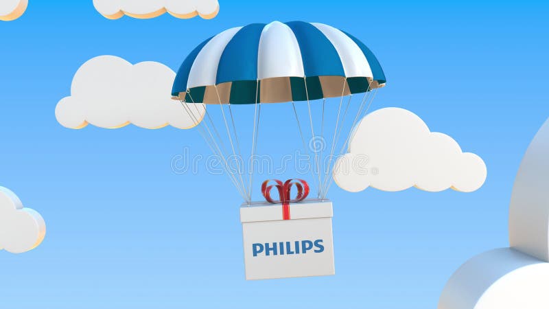 Box with PHILIPS Logo Falls with a Parachute. Editorial 3D Rendering ...