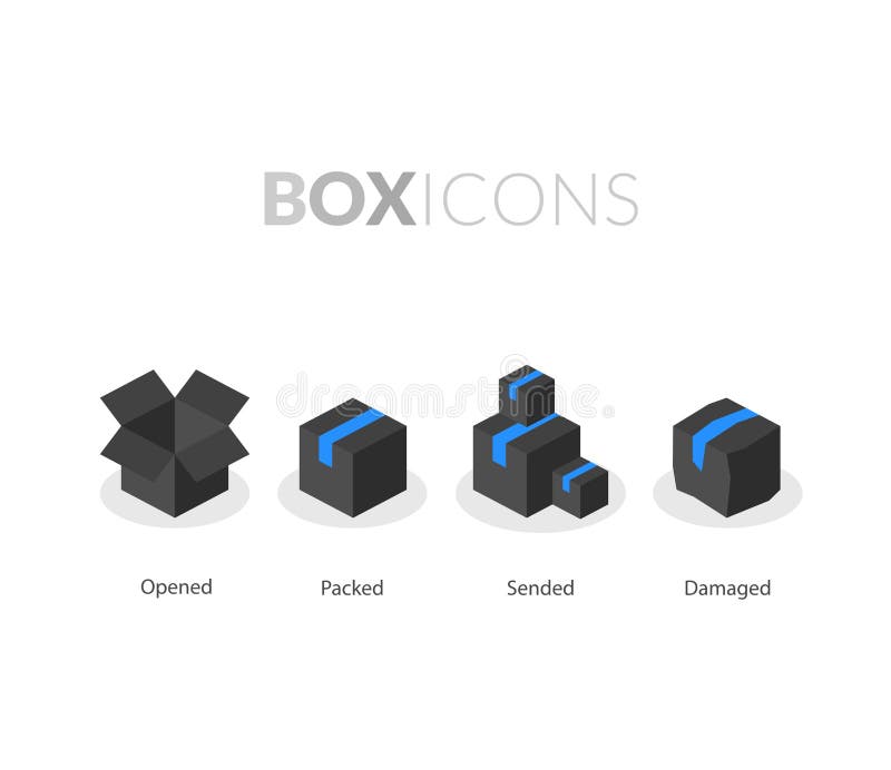 Yellow Shipping Box Logo Sign Vector Set Isolate on Black Stock Vector ...