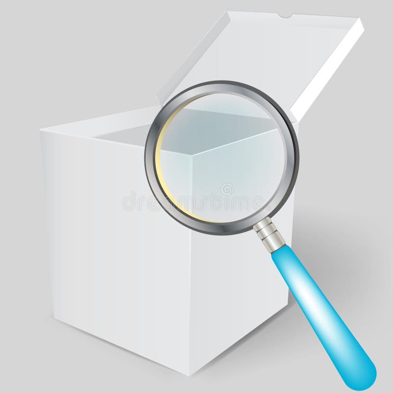 Box with magnifying glass stock vector. Illustration of render - 22342058