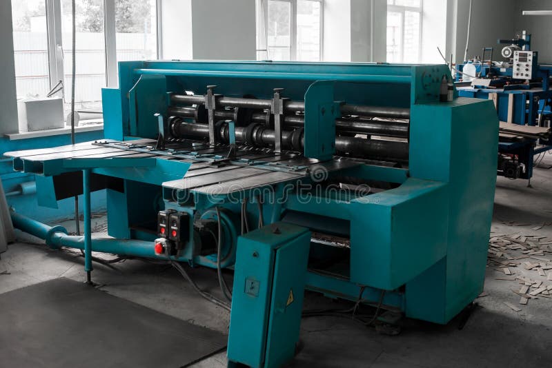 Box making machine stock photo. Image of indoors, business - 128557064