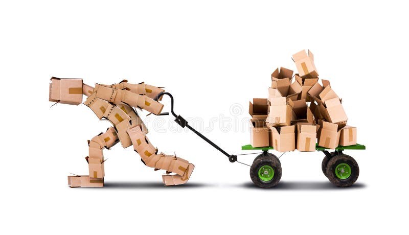 Box Character Moving Boxes on Trolley Stock Image - Image of delivery ...