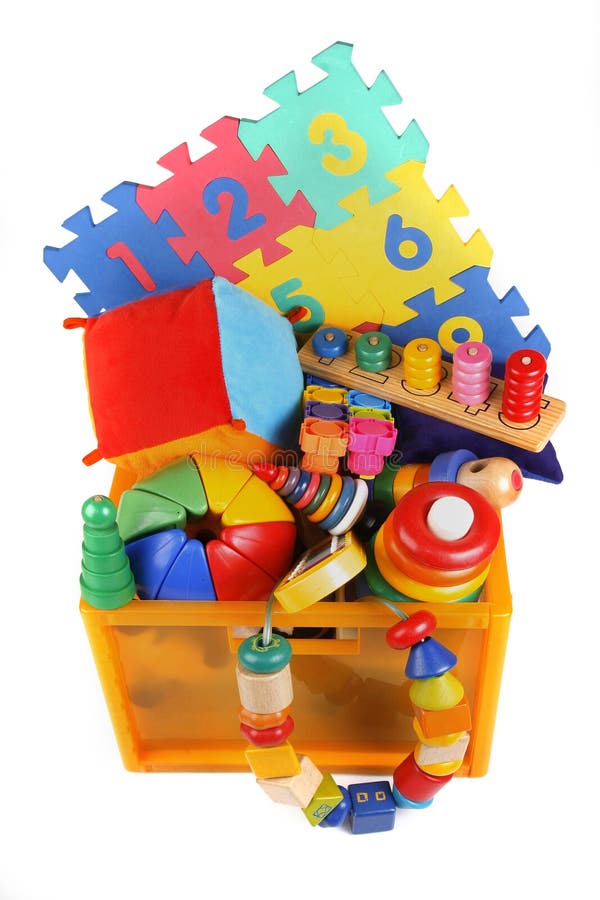 Box with many toys stock photo. Image of build, isolated - 35020070