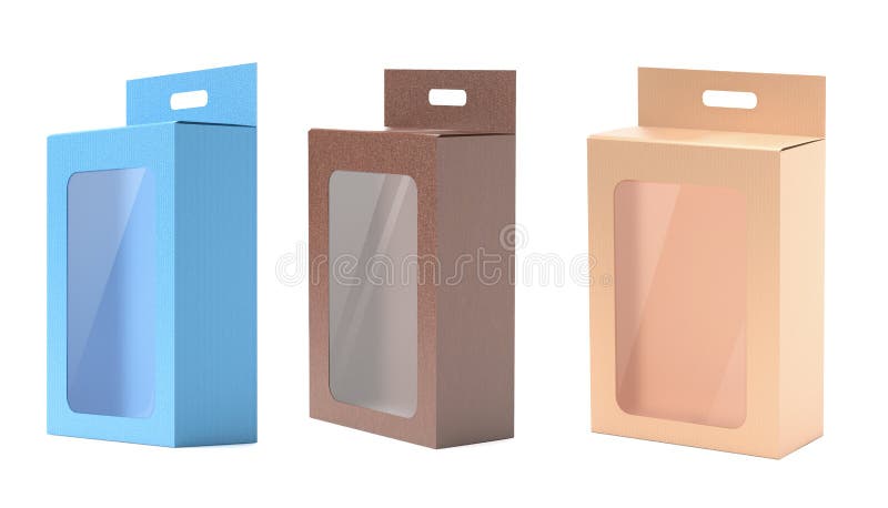 Box Mock Up Set. Colored Display Boxes with Transparent Window Stock ...