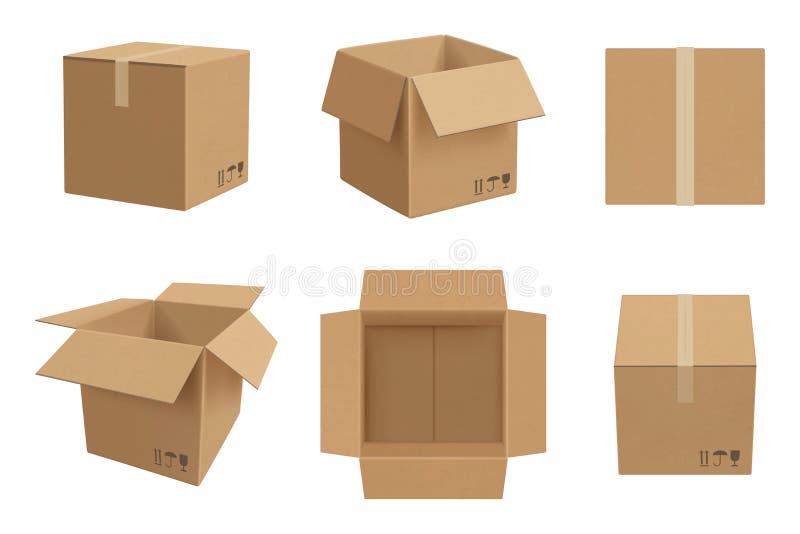 Box Mockup. Open and Closed Cardboard Package Vector Realistic Template ...