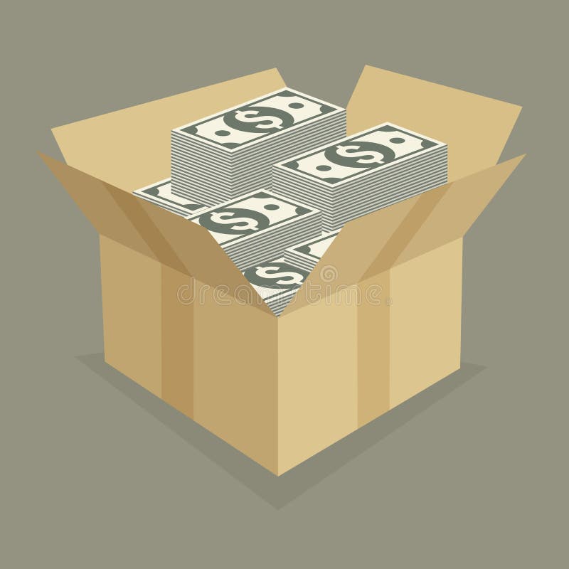 Box of money stock vector. Illustration of cardboard - 63349726