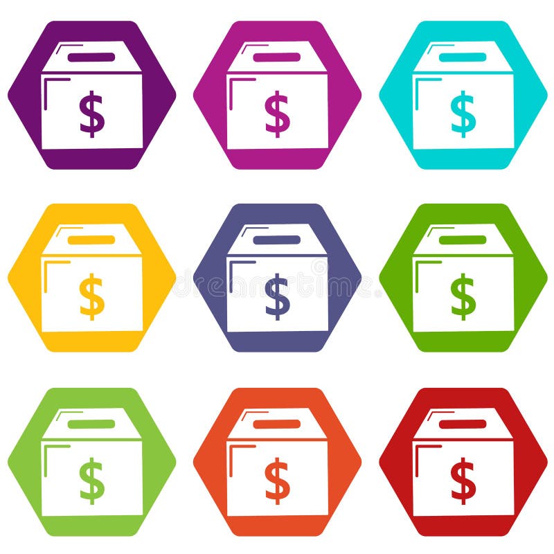 Box Money Icons Set 9 Vector Stock Vector - Illustration of ...