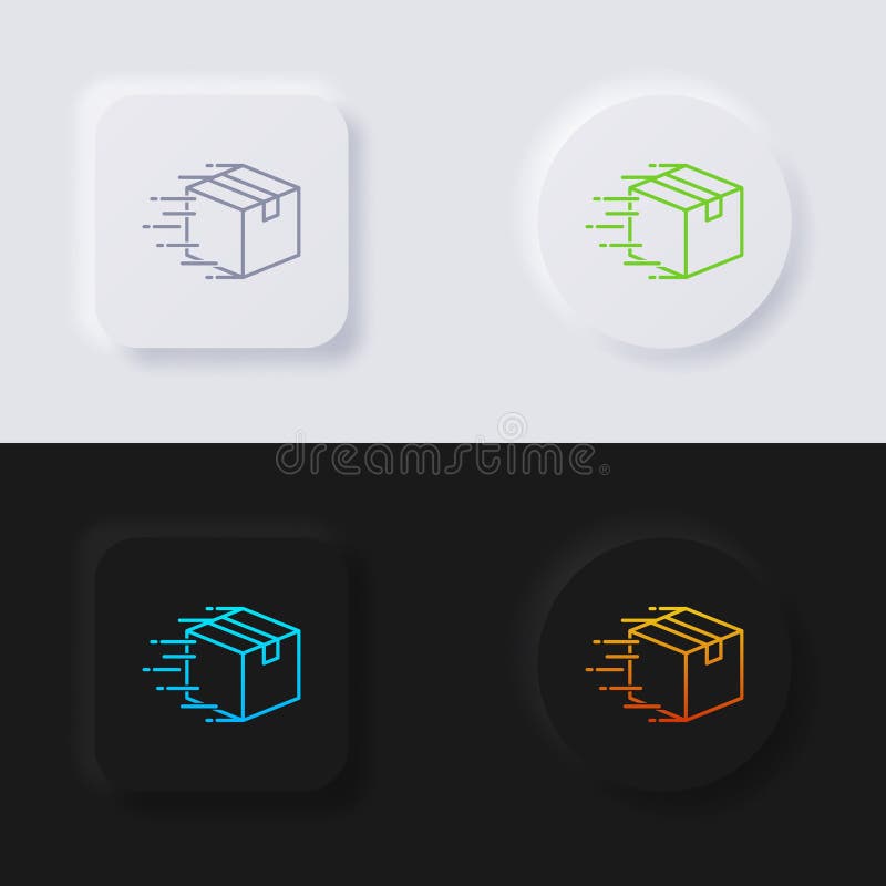 Box Moving Fast, Fast Delivery Concept Icon Set, Multicolor Neumorphism ...