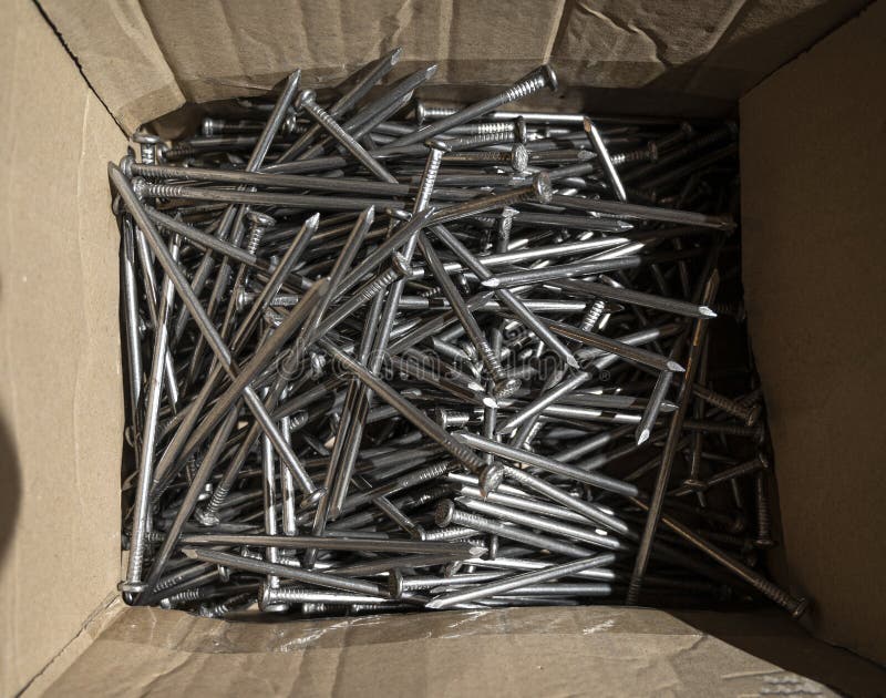 Box with nails stock photo. Image of work, nail, equipment - 213957306