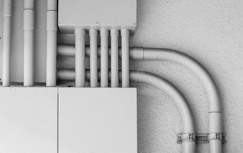 Box of Network Electric Cable at Building Wall Stock Photo - Image of ...