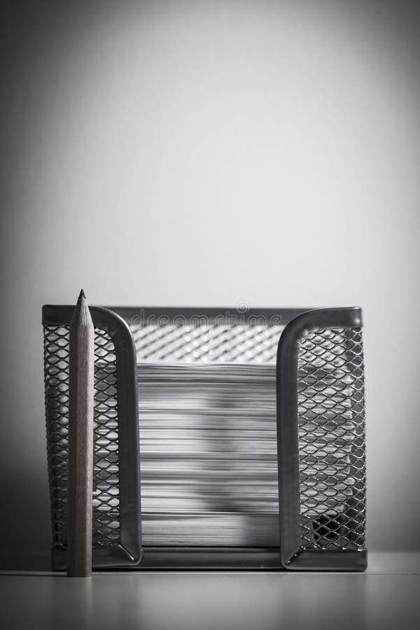 Note Sheets in a Metallic Box and a Pencil Stock Image - Image of ...