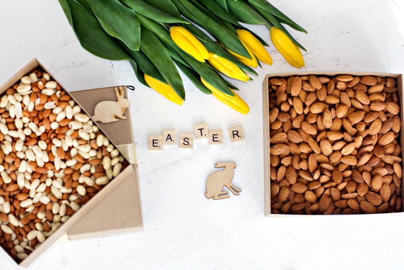 Box with Nuts. Easter Table Stock Image - Image of seed, tulip: 142162701
