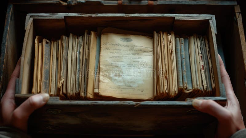 Box with Old Archival Documents Stock Illustration - Illustration of ...