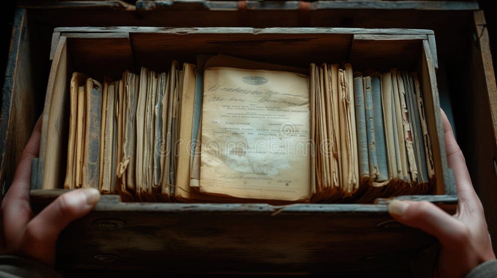 Box with Old Archival Documents Stock Illustration - Illustration of ...