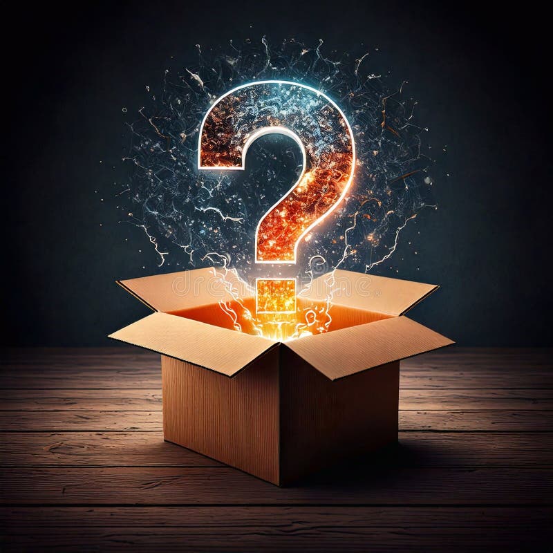 Box Opens Revealing a Glowing Question Mark Surrounded by Sparkles in a ...
