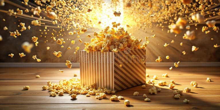 A Box Overflowing with Popcorn, Kernels Exploding and Flying in a Burst ...