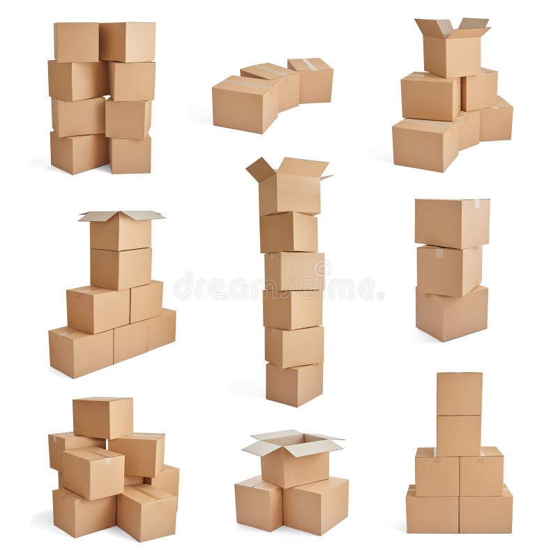 Carton Box Stack. Big Pile of Delivery Brown Cardboard Boxes. Cartoon ...