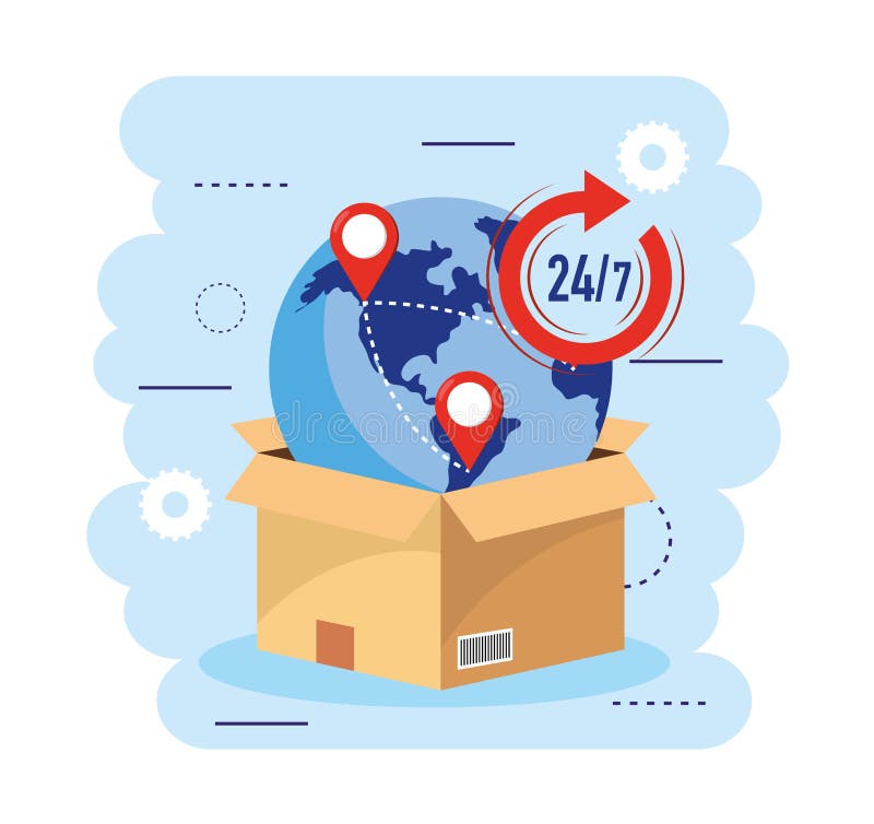 Box Package with Global Map and Transport Service Stock Vector ...