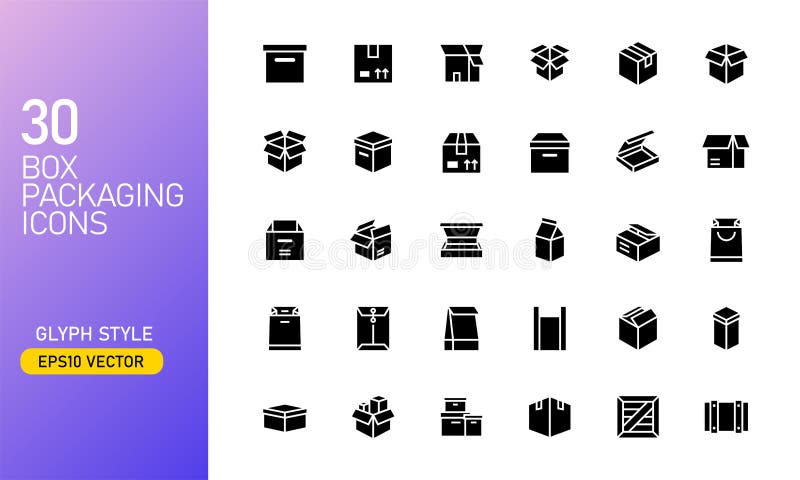 Box and Packaging Glyph Icon Set Stock Vector - Illustration of eps10 ...