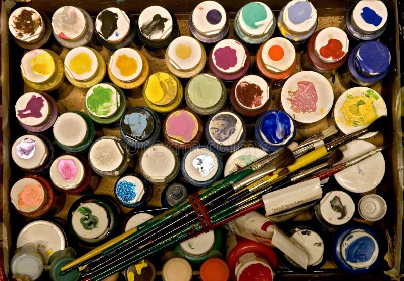 Box of Paint stock image. Image of rainbow, brushes, abstract - 1405077