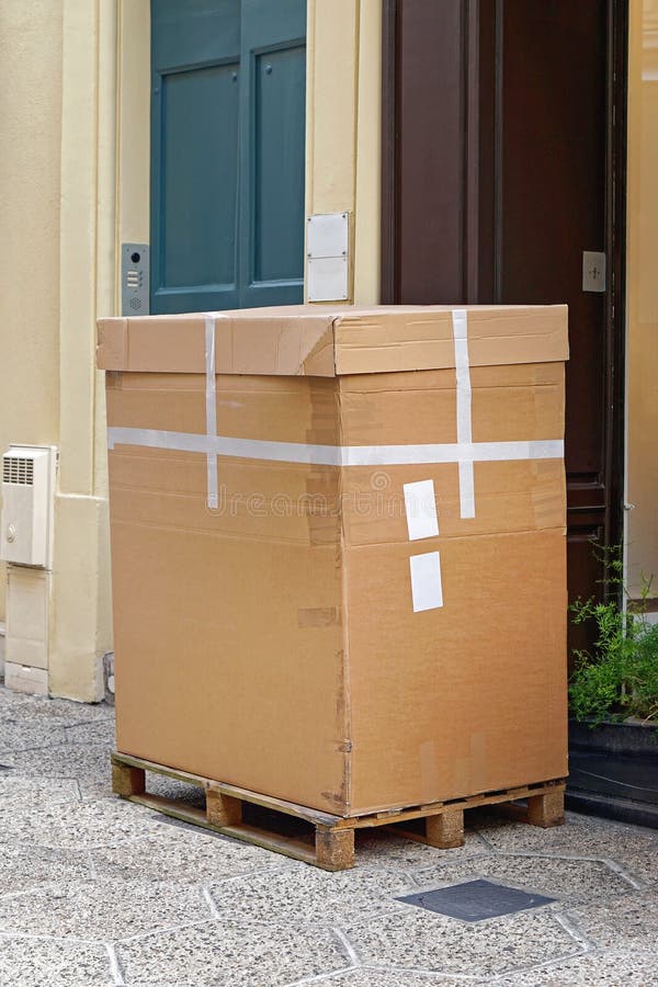 Box at pallet delivery stock photo. Image of front, house - 87813300